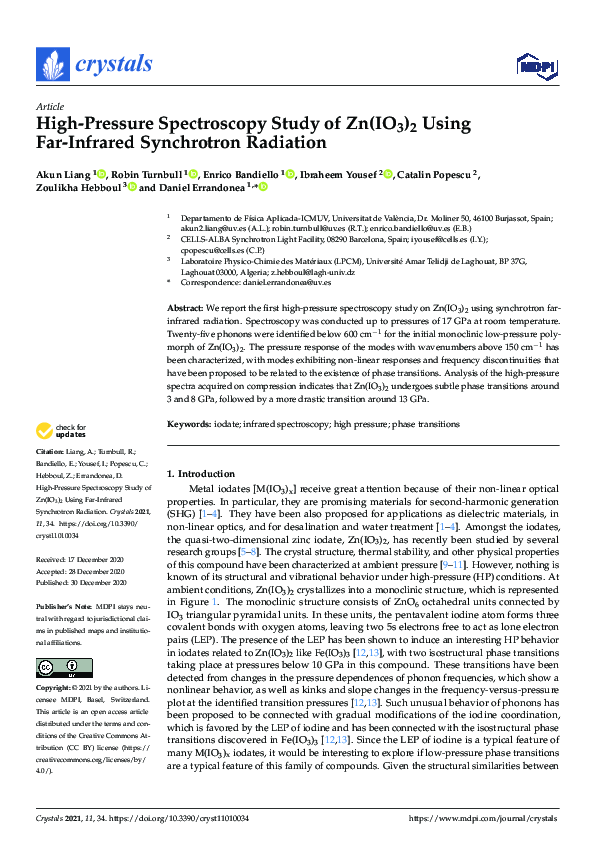 (PDF) High-Pressure Spectroscopy Study of Zn(IO3)2 Using Far-Infrared ...