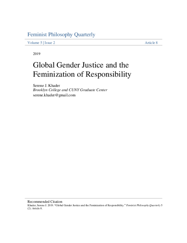 (PDF) Global Gender Justice and The Feminization of Responsibility