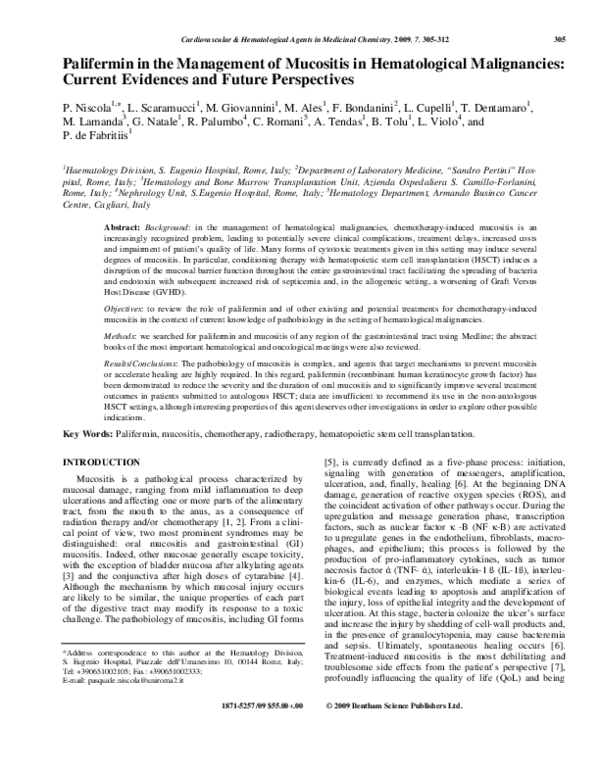 (PDF) Palifermin in the management of mucositis in hematological malignancies: current evidences ...