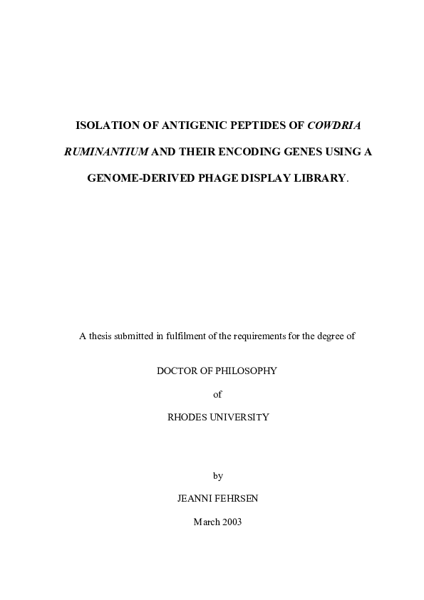 (PDF) Isolation of antigenic peptides of Cowdria ruminantium and their ...