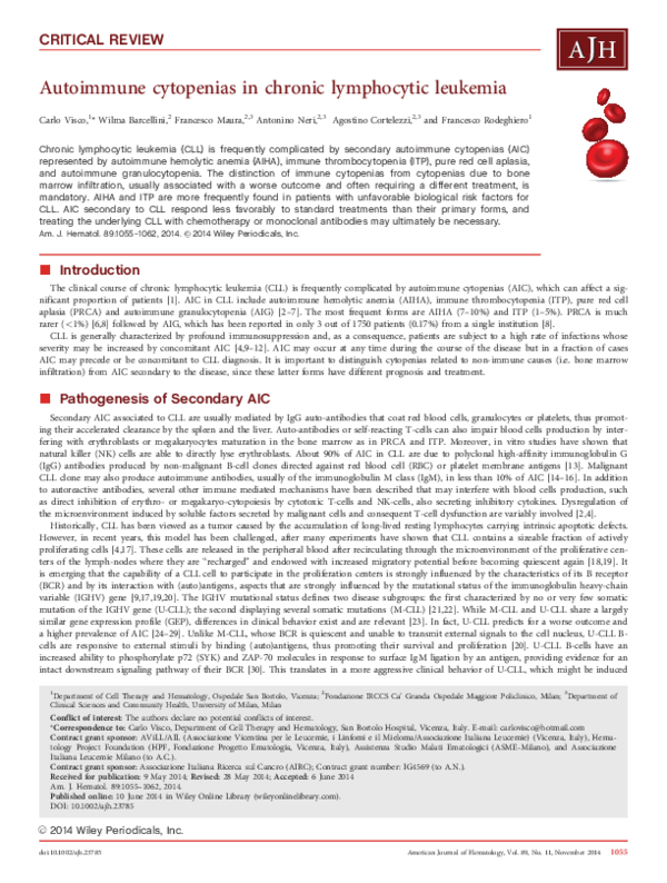 (PDF) Autoimmune cytopenias in chronic lymphocytic leukemia at disease ...