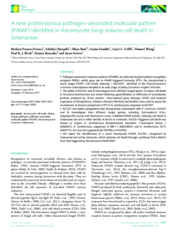 (PDF) A new proteinaceous pathogen-associated molecular pattern (PAMP ...