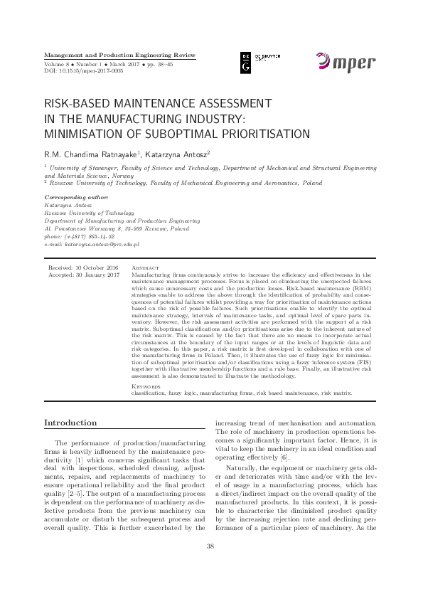 (PDF) Risk-Based Maintenance Assessment in the Manufacturing Industry ...