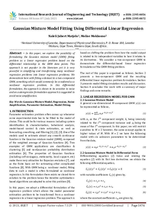 (PDF) Gaussian Mixture Model Fitting Using Differential Linear Regression