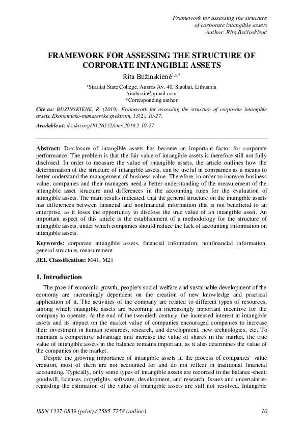(PDF) Framework for Assessing the Structure of Corporate Intangible Assets