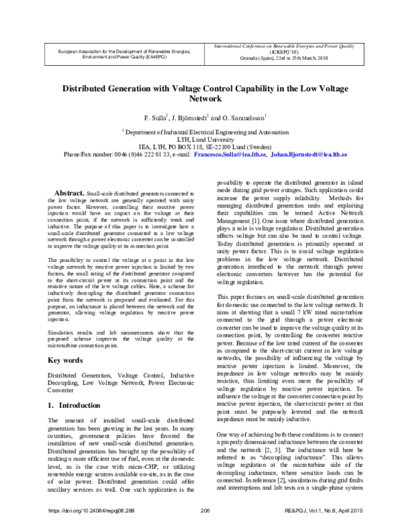 (PDF) Distributed generation with voltage control capability in the low voltage network
