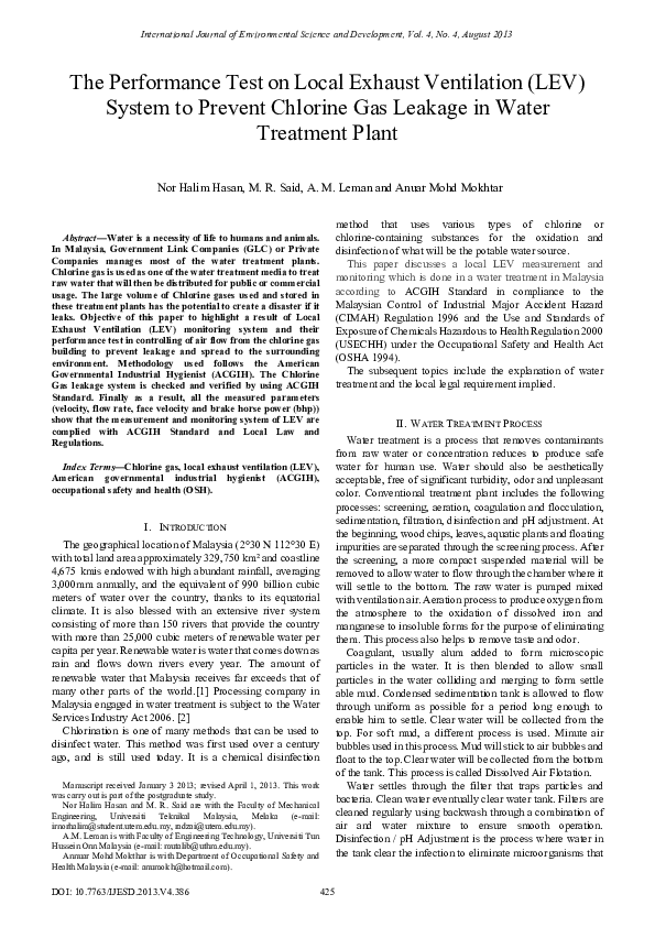 (PDF) The Performance Test on Local Exhaust Ventilation (LEV) System to ...