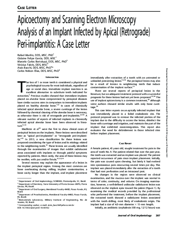 (PDF) Apicoectomy and SEM analysis of an implant infected by apical ...