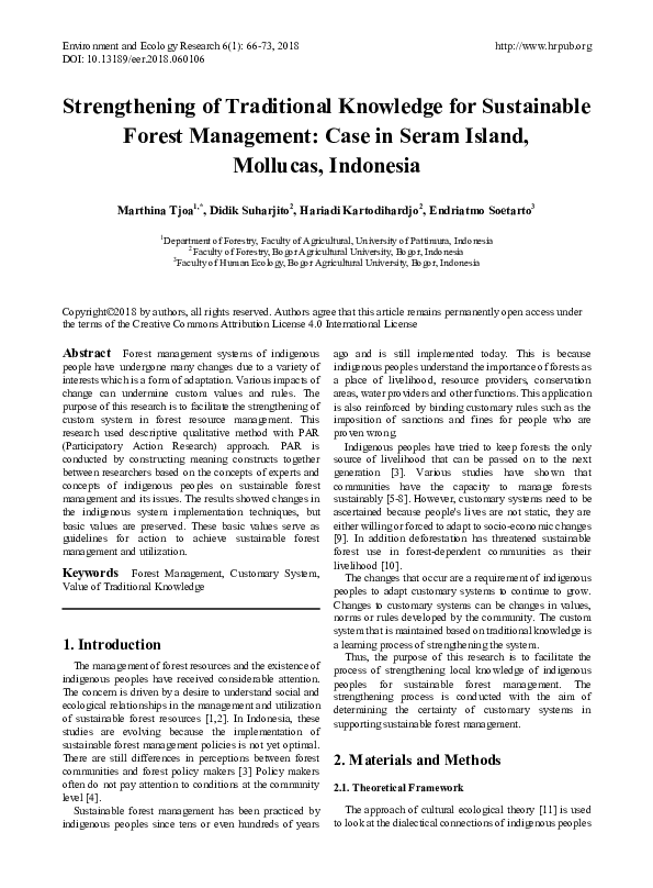(PDF) Strengthening of Traditional Knowledge for Sustainable Forest ...