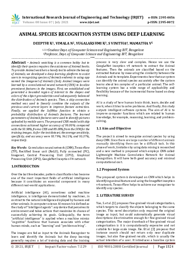 (PDF) IRJET- Animal Species Recognition System using Deep Learning