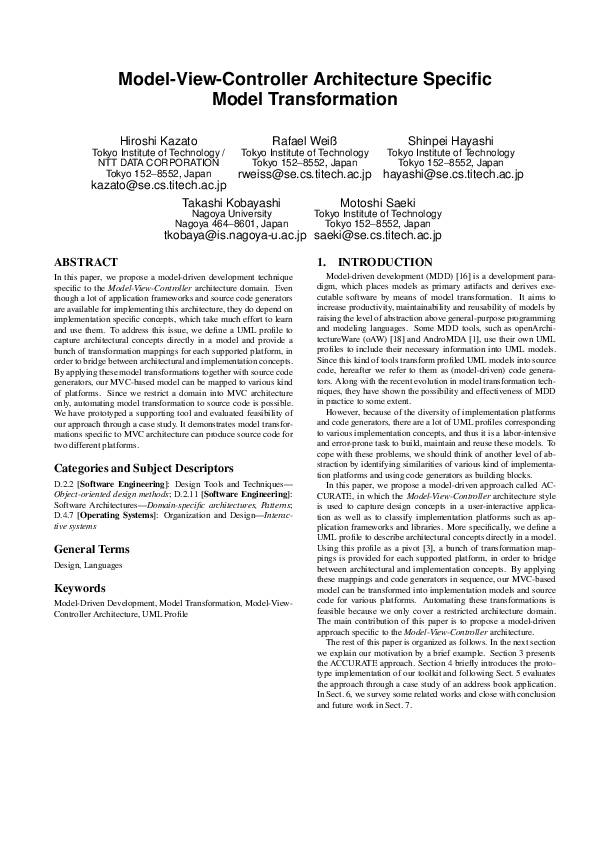 (PDF) Model-View-Controller Architecture Specific Model Transformation