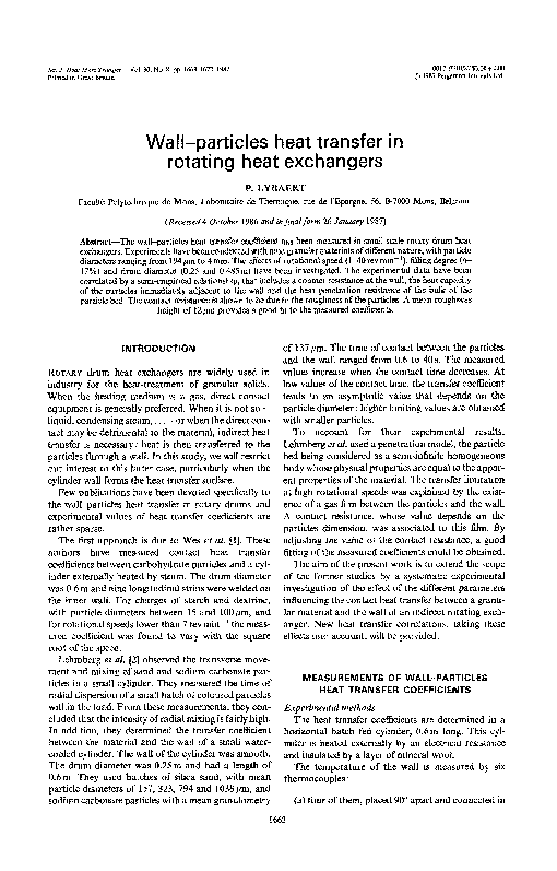 (PDF) Wall-particles heat transfer in rotating heat exchangers