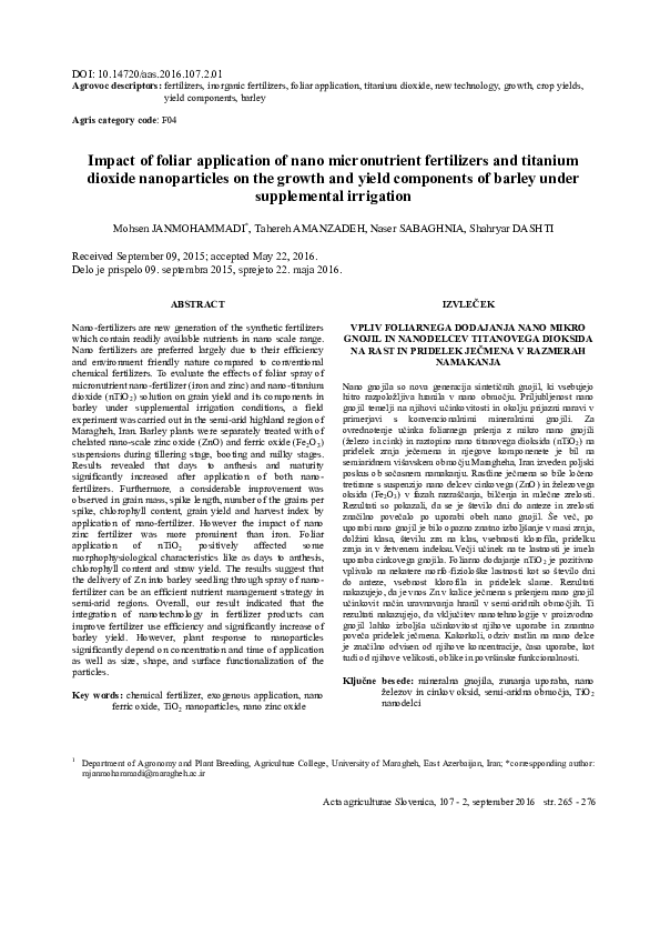 Pdf Impact Of Foliar Application Of Nano Micronutrient Fertilizers