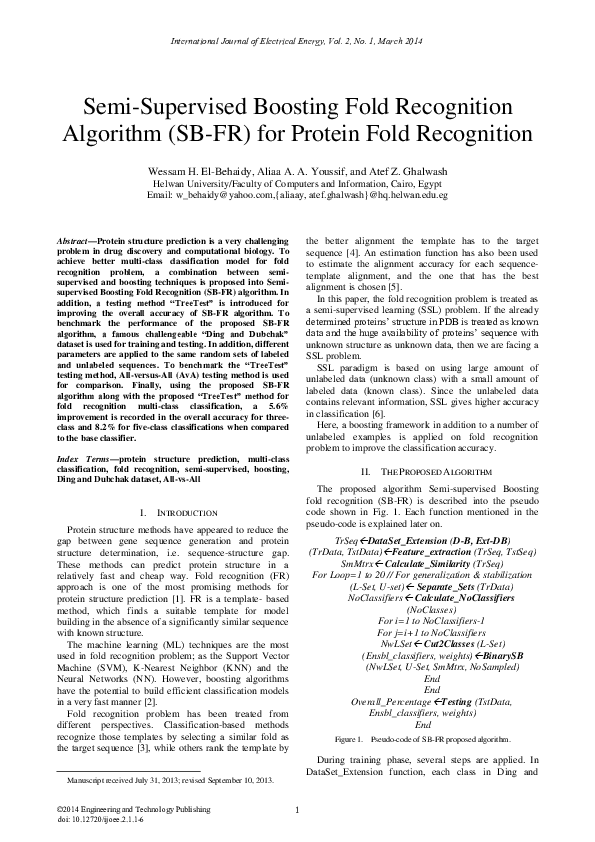 (PDF) Semi-Supervised Boosting Fold Recognition Algorithm (SB-FR) for Protein Fold Recognition