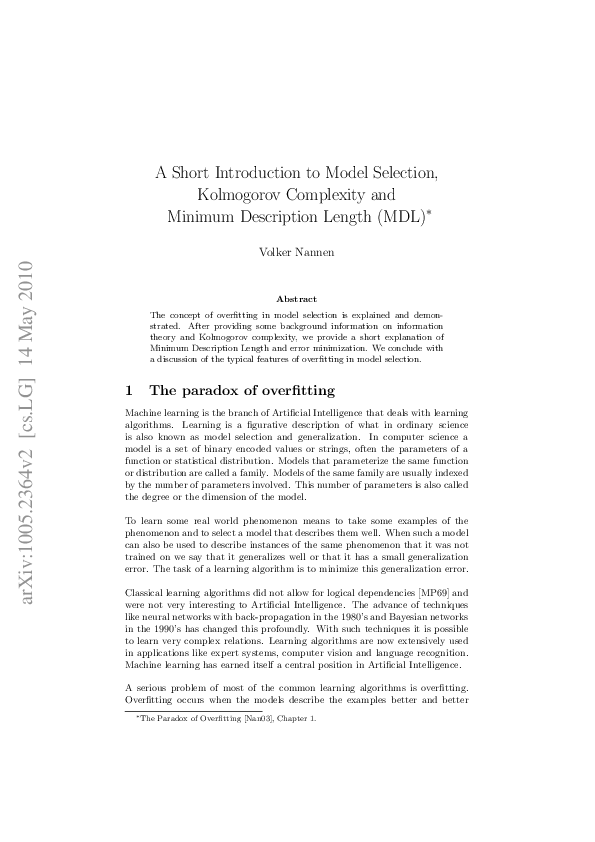 (PDF) A Short Introduction to Model Selection, Kolmogorov Complexity and Minimum Description ...