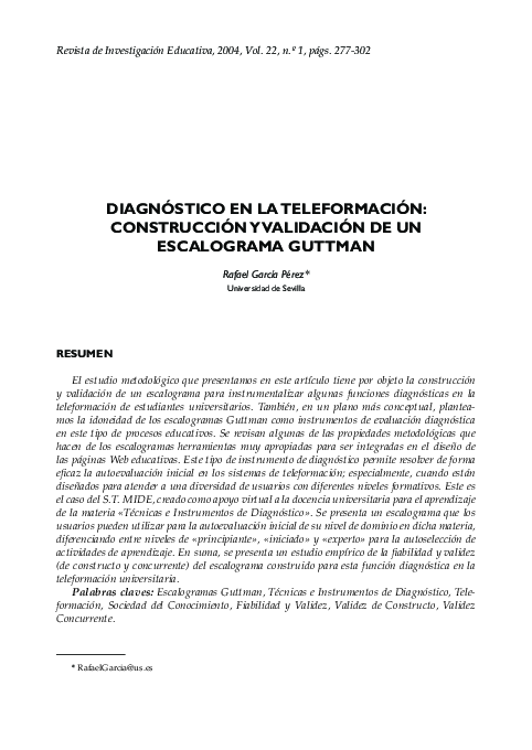 (PDF) Diagnóstico en la Teleformación: construcción y validación de un ...