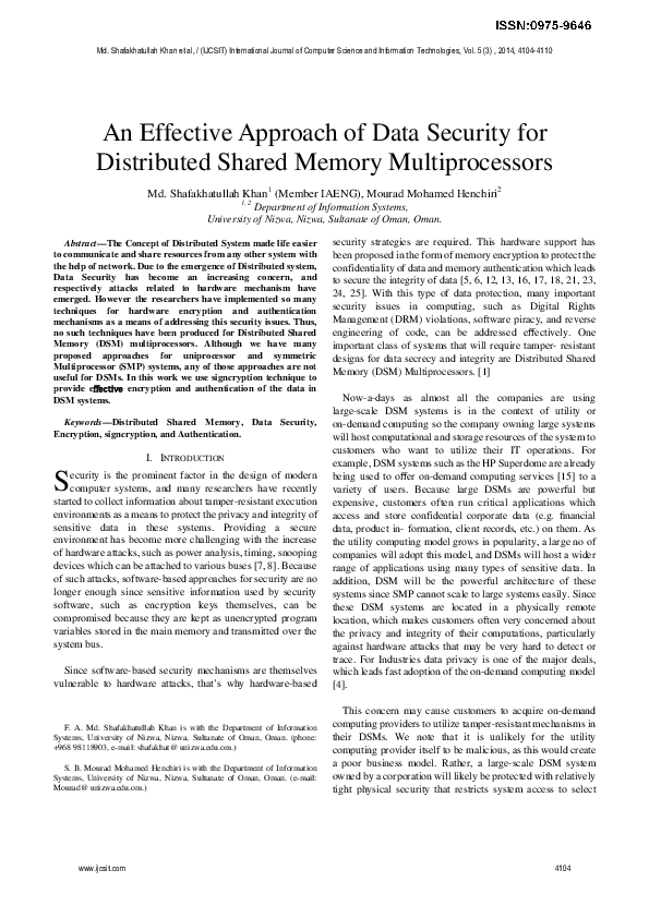 (PDF) An Effective Approach of Data Security for Distributed Shared Memory Multiprocessors