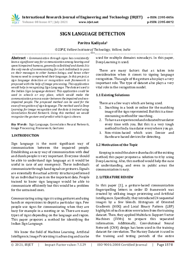 (PDF) IRJET- SIGN LANGUAGE DETECTION