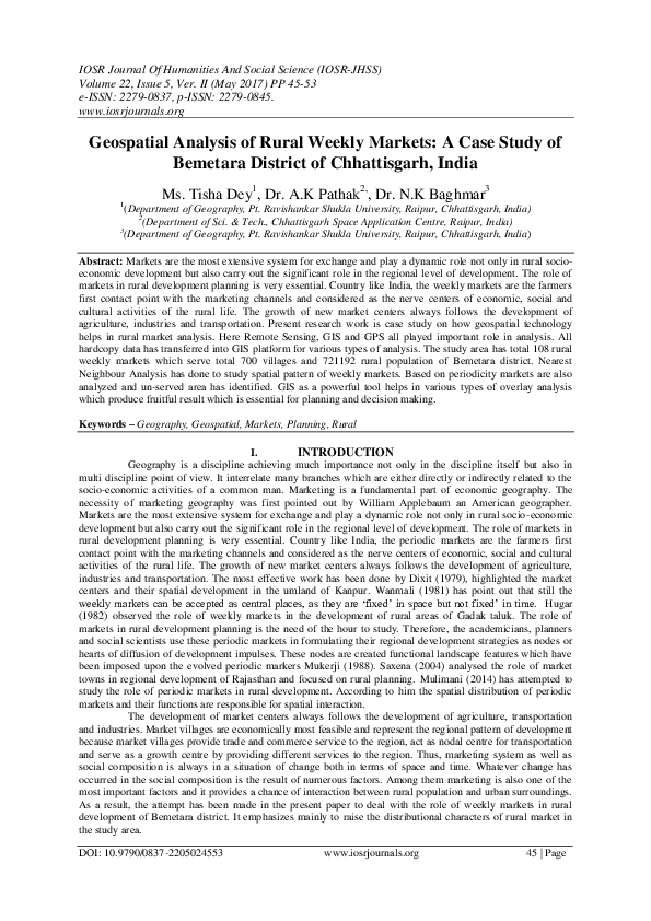 (PDF) Geospatial Analysis of Rural Weekly Markets: A Case Study of ...