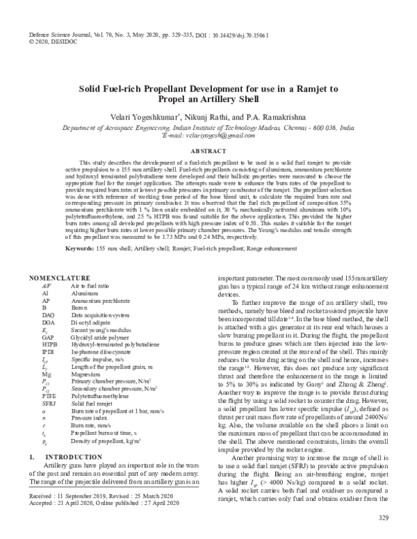 (PDF) Solid Fuel rich Propellant Development for use in a Ramjet to ...