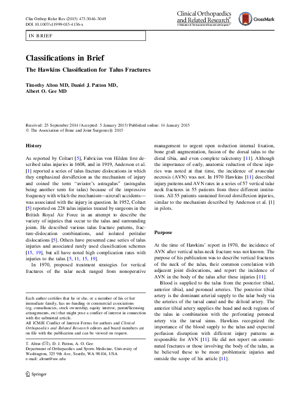 (PDF) Classifications in Brief: The Hawkins Classification for Talus ...