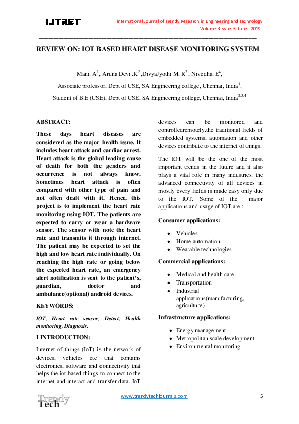 Pdf Review On Iot Based Heart Disease Monitoring System