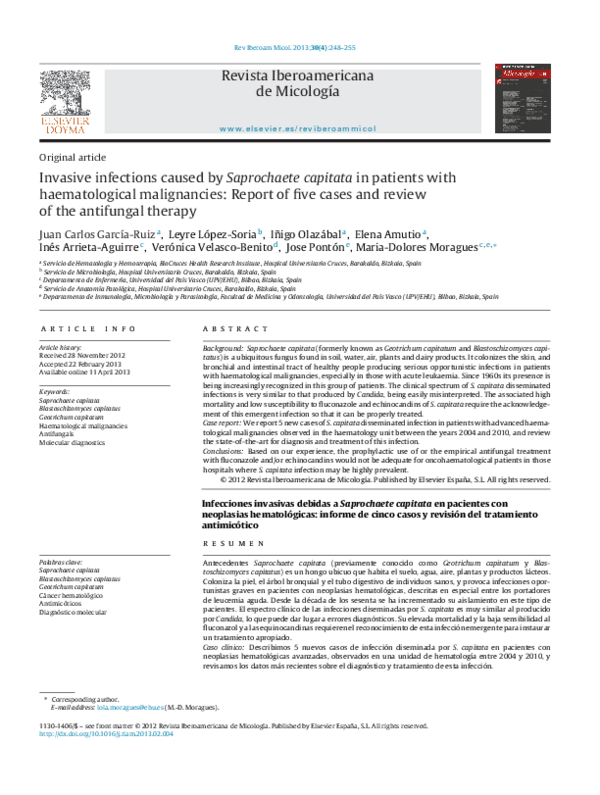 (PDF) Invasive infections caused by Saprochaete capitata in patients ...