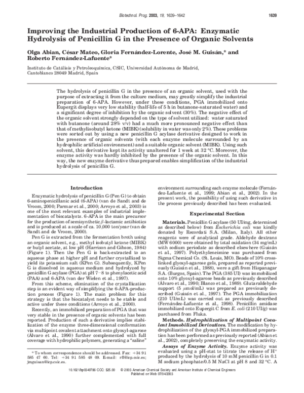 (PDF) Improving the Industrial Production of 6-APA: Enzymatic ...