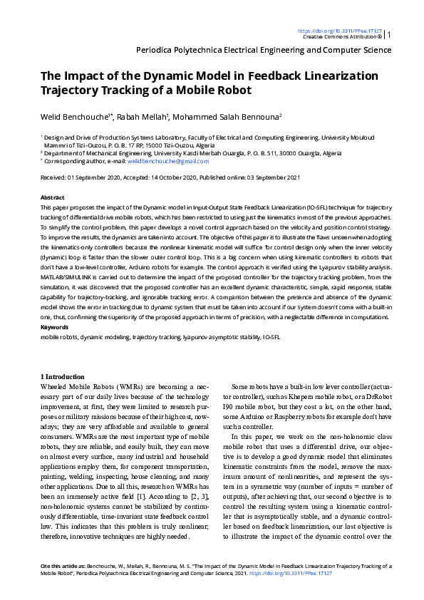 (PDF) The Impact of the Dynamic Model in Feedback Linearization Trajectory Tracking of a Mobile ...