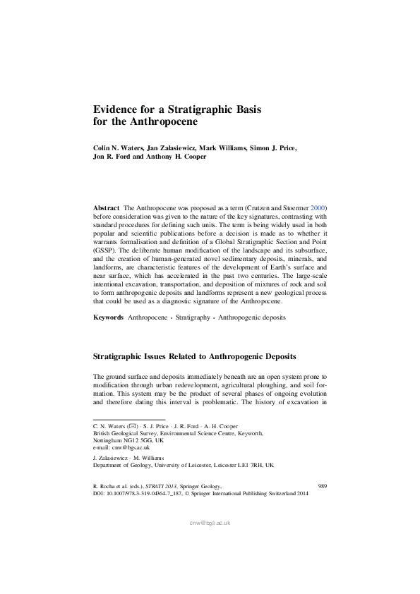 (PDF) Evidence for a Stratigraphic Basis for the Anthropocene