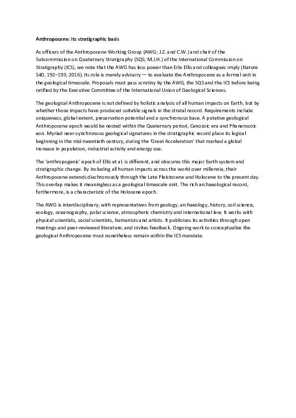 (PDF) Anthropocene: its stratigraphic basis