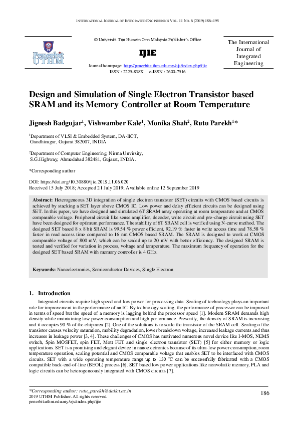 Pdf Design And Implementation Of 256 Bit Cmos Memory Cell At 45nm Using Cadence Virtuoso