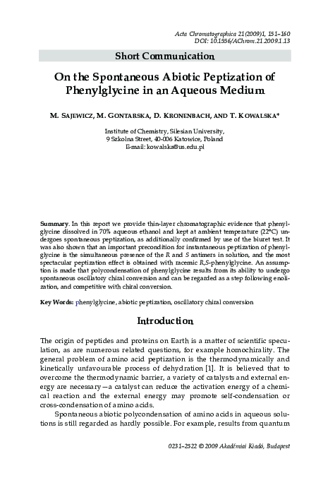 (PDF) On the spontaneous abiotic peptization of phenylglycine in an ...