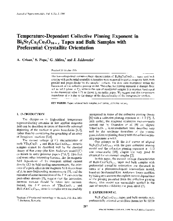 (PDF) Temperature-dependent collective pinning exponent in ...
