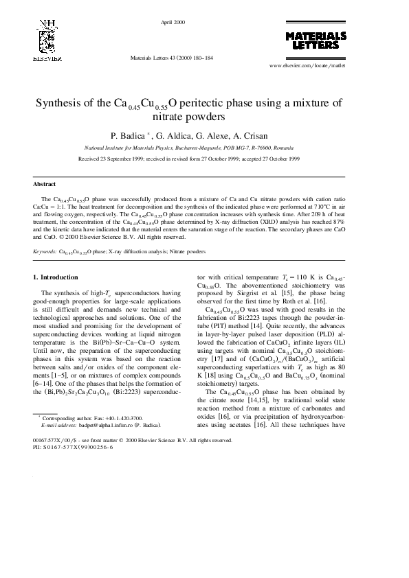 (PDF) Synthesis of the Ca0.45Cu0.55O peritectic phase using a mixture ...