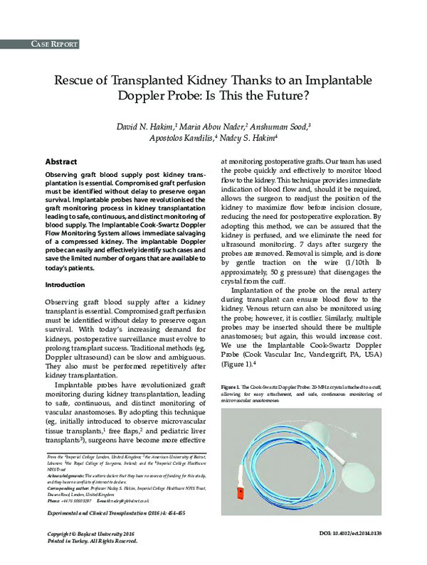 (PDF) Rescue of Transplanted Kidney Thanks to an Implantable Doppler ...
