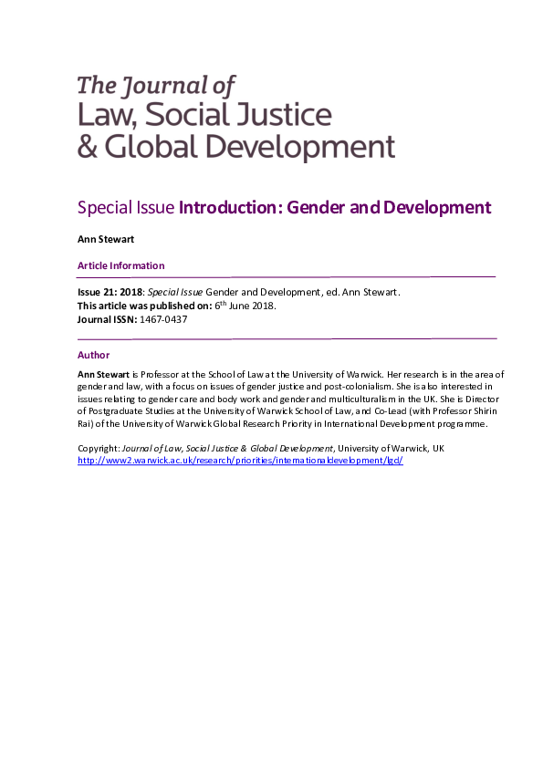 (PDF) Special Issue Introduction: Gender and Development