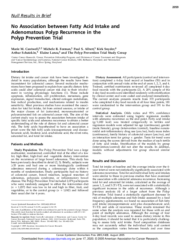 (PDF) No Association between Fatty Acid Intake and Adenomatous Polyp ...