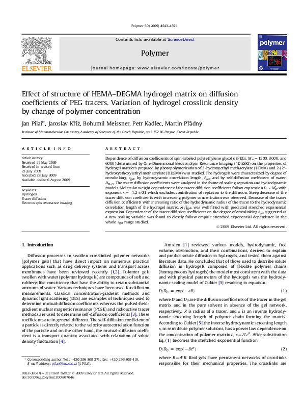(PDF) Effect of structure of HEMA–DEGMA hydrogel matrix on diffusion ...