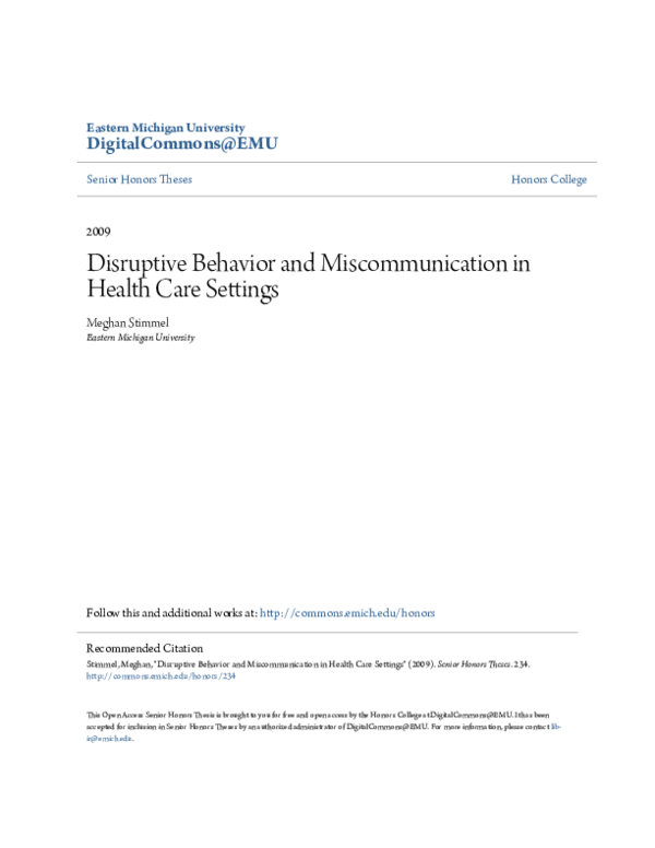 (PDF) Disruptive Behavior and Miscommunication in Health Care Settings
