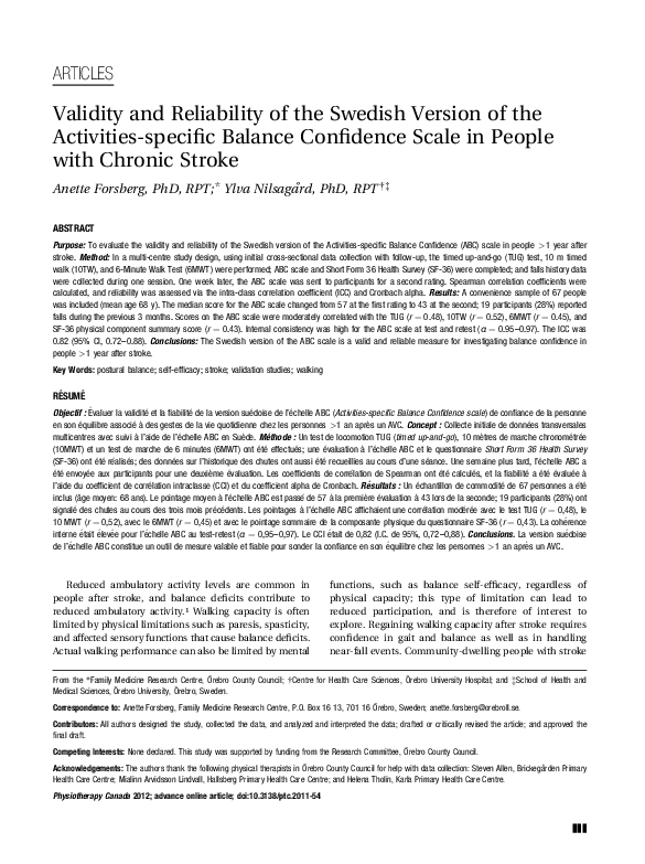 (PDF) Validity and Reliability of the Swedish Version of the Activities ...