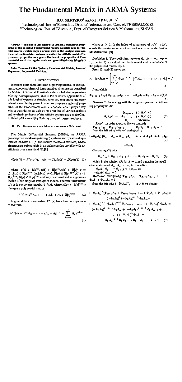 (PDF) The fundamental matrix in ARMA systems