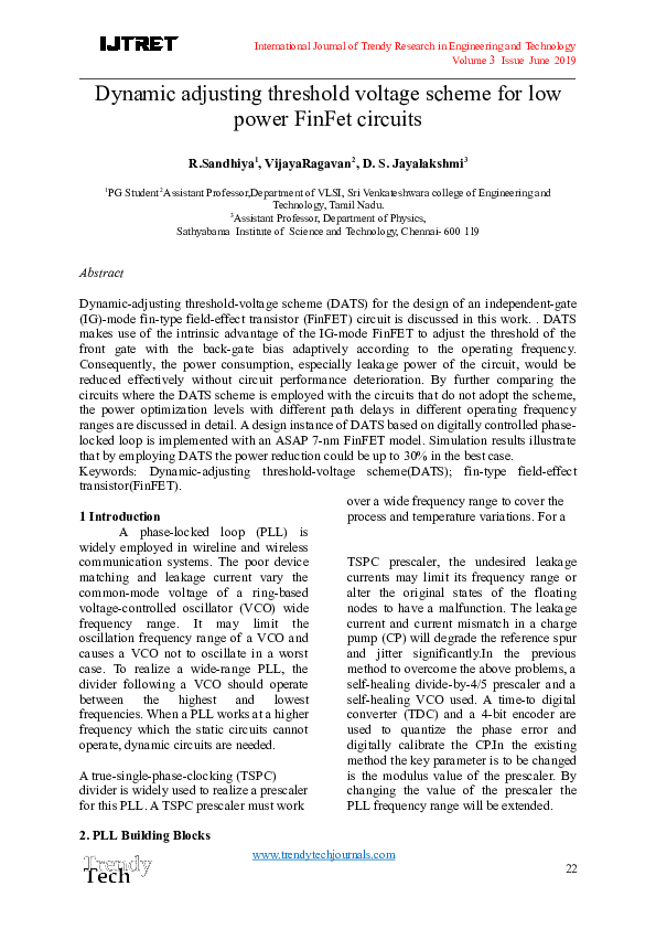 (PDF) Dynamic adjusting threshold voltage scheme for low power FinFet circuits