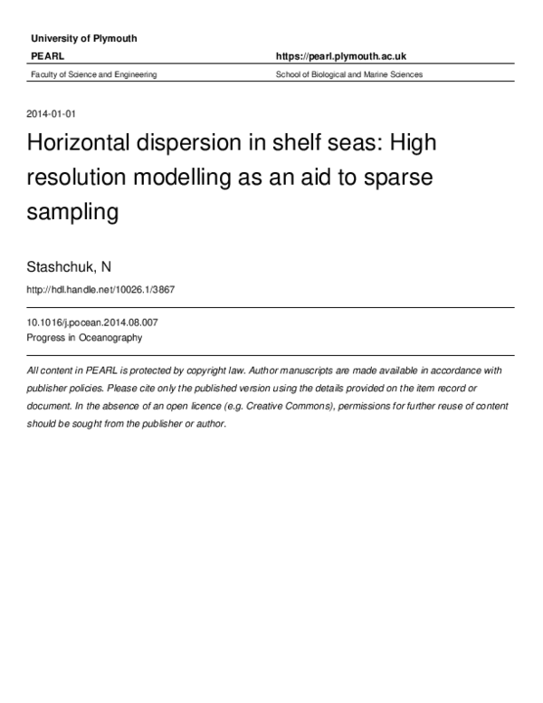 (PDF) Horizontal dispersion in shelf seas: High resolution modelling as ...