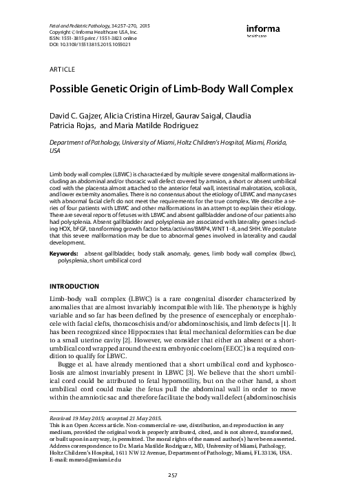 (PDF) Possible Genetic Origin of Limb-Body Wall Complex