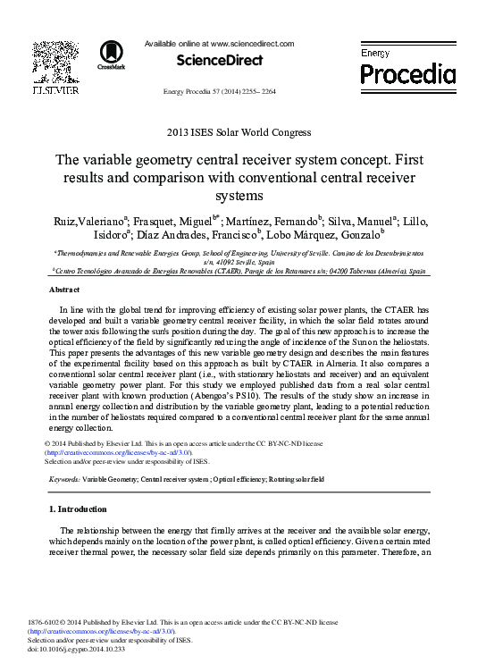 (PDF) The Variable Geometry Central Receiver System Concept. First ...