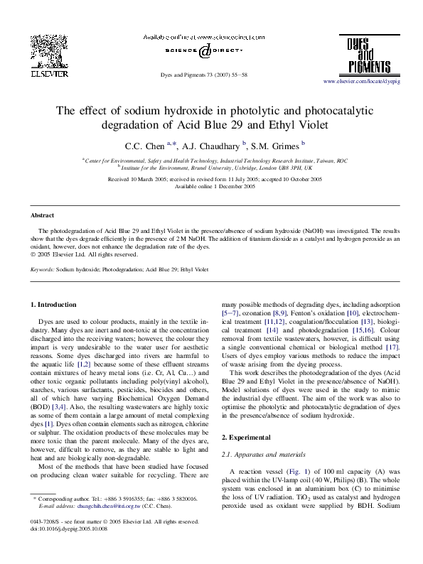 (PDF) The effect of sodium hydroxide in photolytic and photocatalytic ...