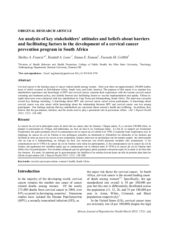 (PDF) An analysis of key stakeholders' attitudes and beliefs about ...
