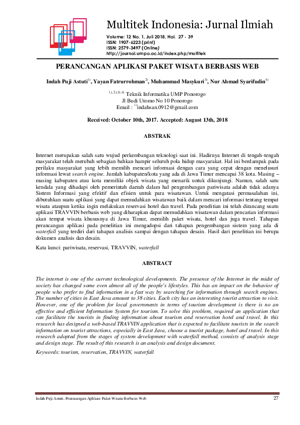 (PDF) Perancangan Aplikasi Paket Wisata Berbasis Web