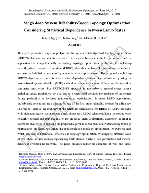(PDF) Single-loop system reliability-based topology optimization considering statistical ...